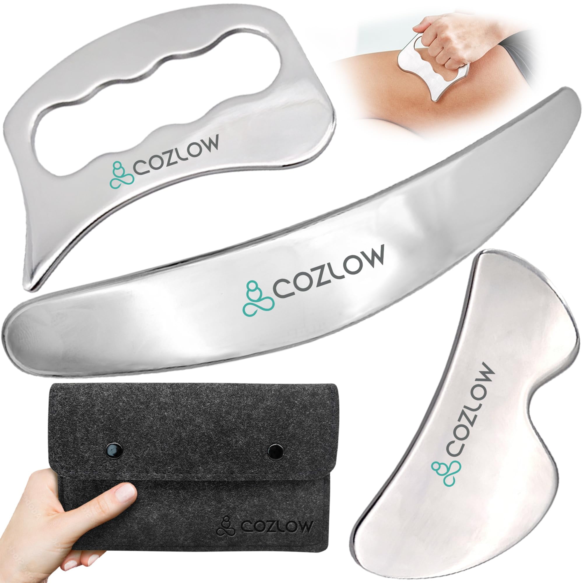 COZLOW 3-in-1 Muscle Scraper Tool Set - Skin Scraping Massage Tools for ...
