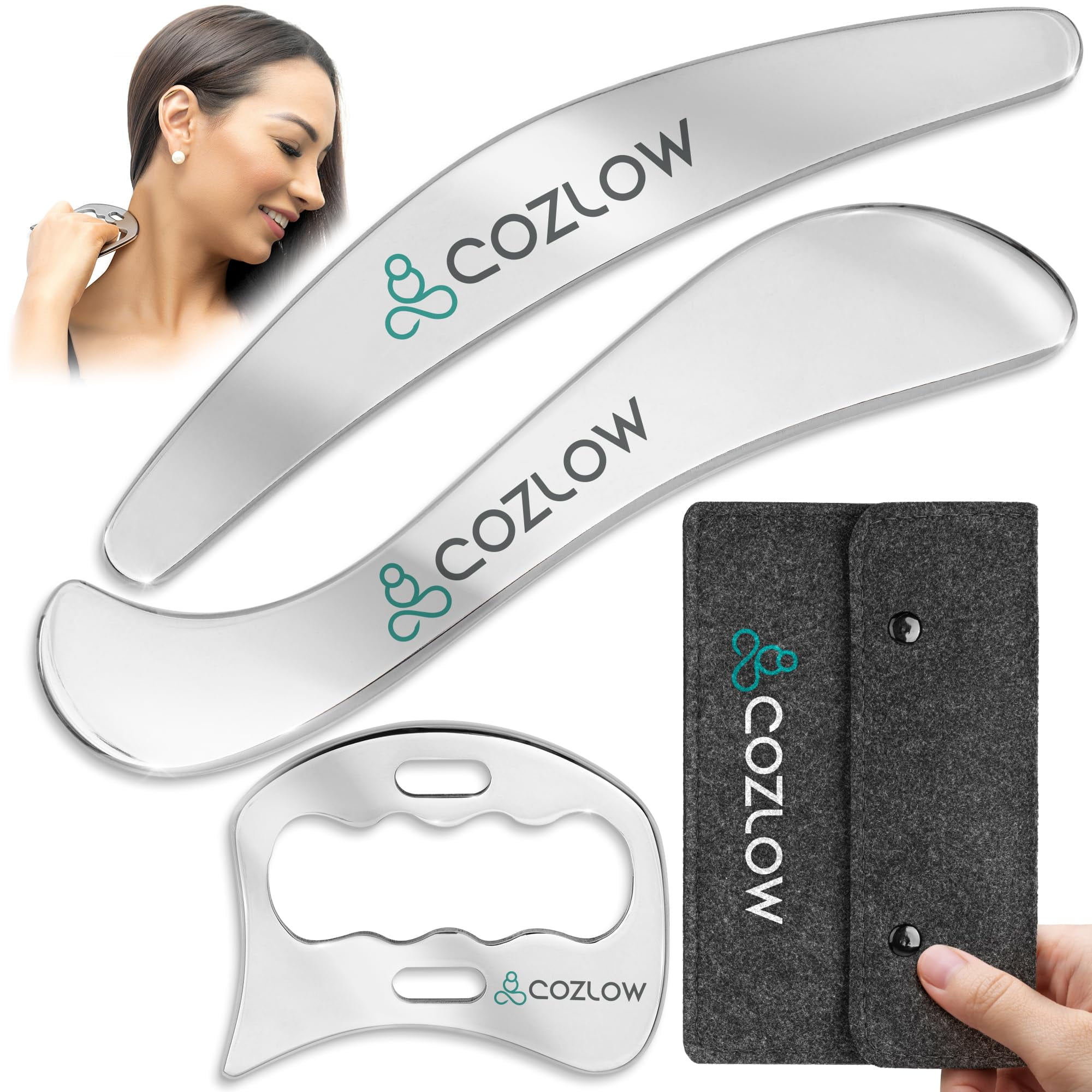 COZLOW 3-in-1 Stainless Steel YPF5 Muscle Scraper Tool Set for IASTM ...