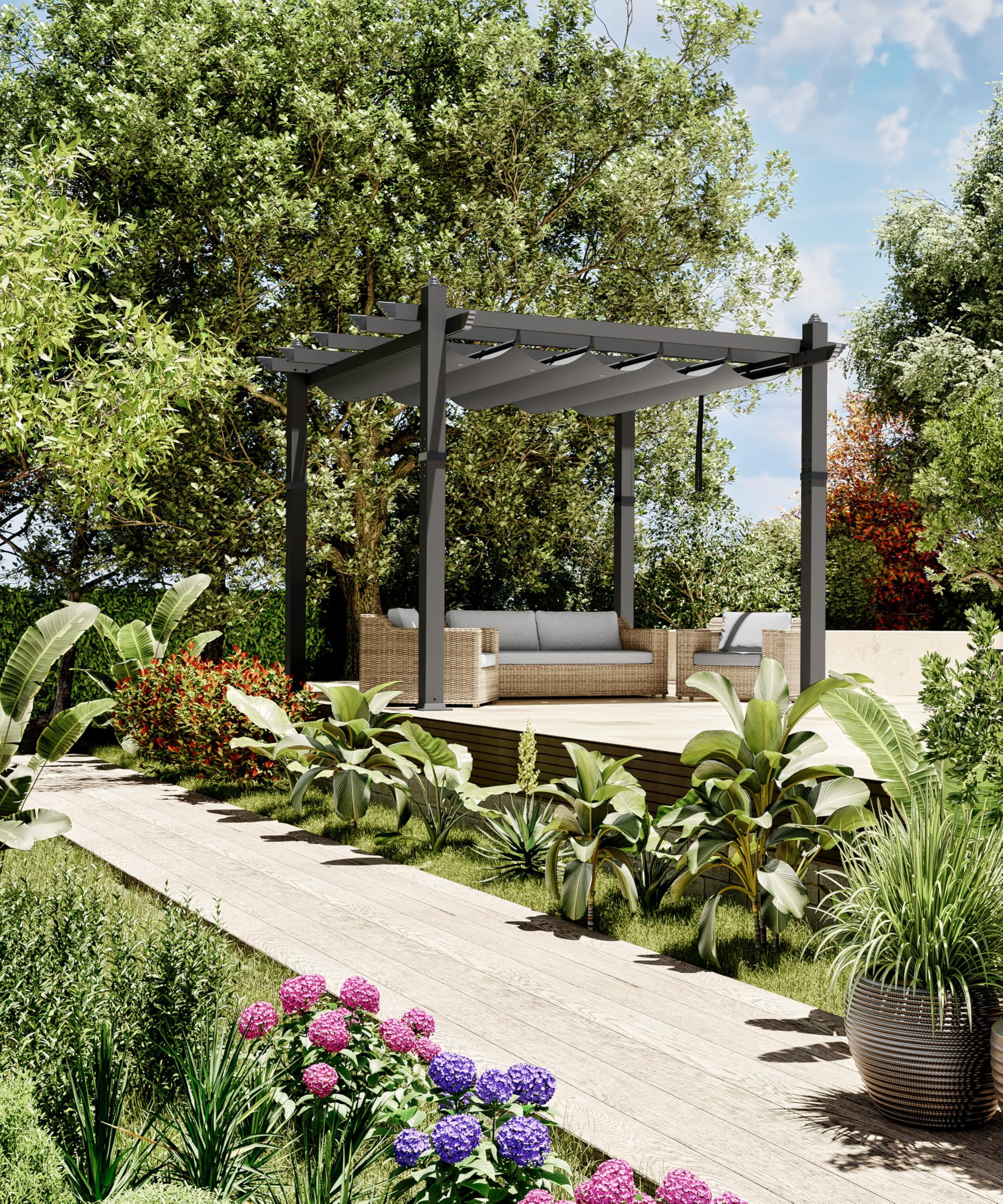COZONY 10*10FTRetractable Canopy for Aluminum Pergola, Outdoor Metal ...