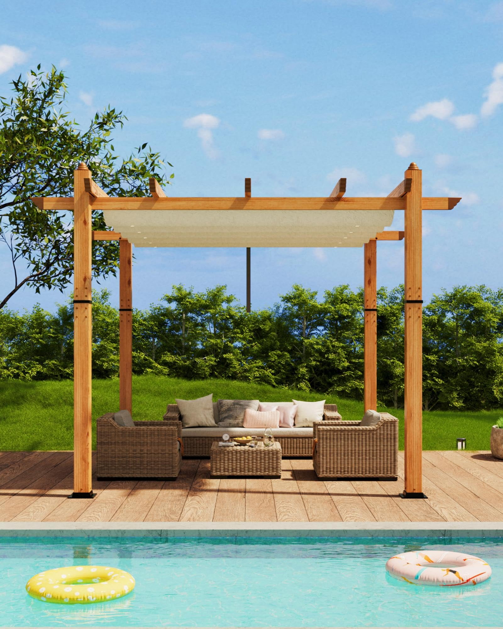 COZONY 10*10FTRetractable Canopy for Aluminum Pergola, Outdoor Metal ...