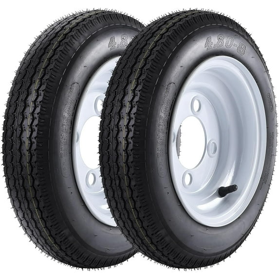 COZONY 2 Pack Trailer Tire, 6PR，4.80-8，8" Rims 4 Lug White Spoke Wheel ...
