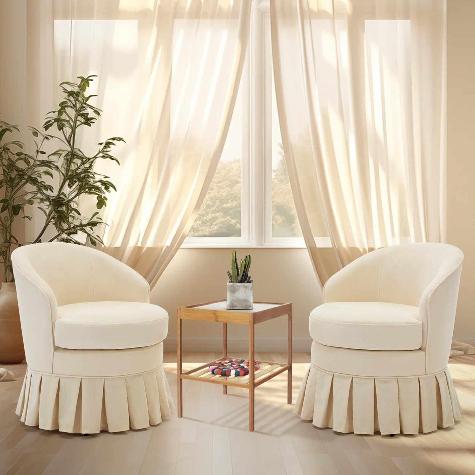 COZONY 2‑Piece burlap Upholstered Vanity Stool Set, Tall Back with Arms ...