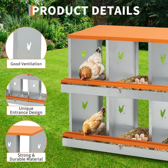 COZONY 2 layer & 8 compartment Metal Chicken Nesting Box w/ Swing Perch ...
