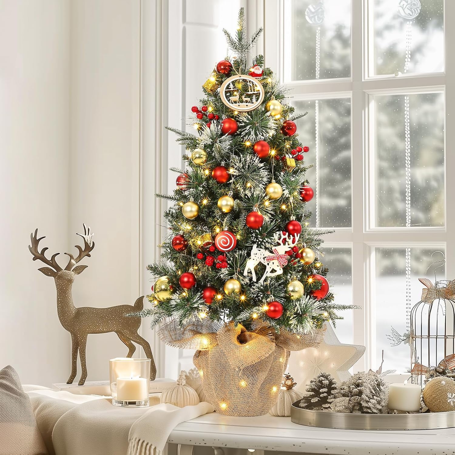 COZONY 3ft Pre-Lit Fiber Optic Christmas Artificial Tree, 78 Warm LEDs ...