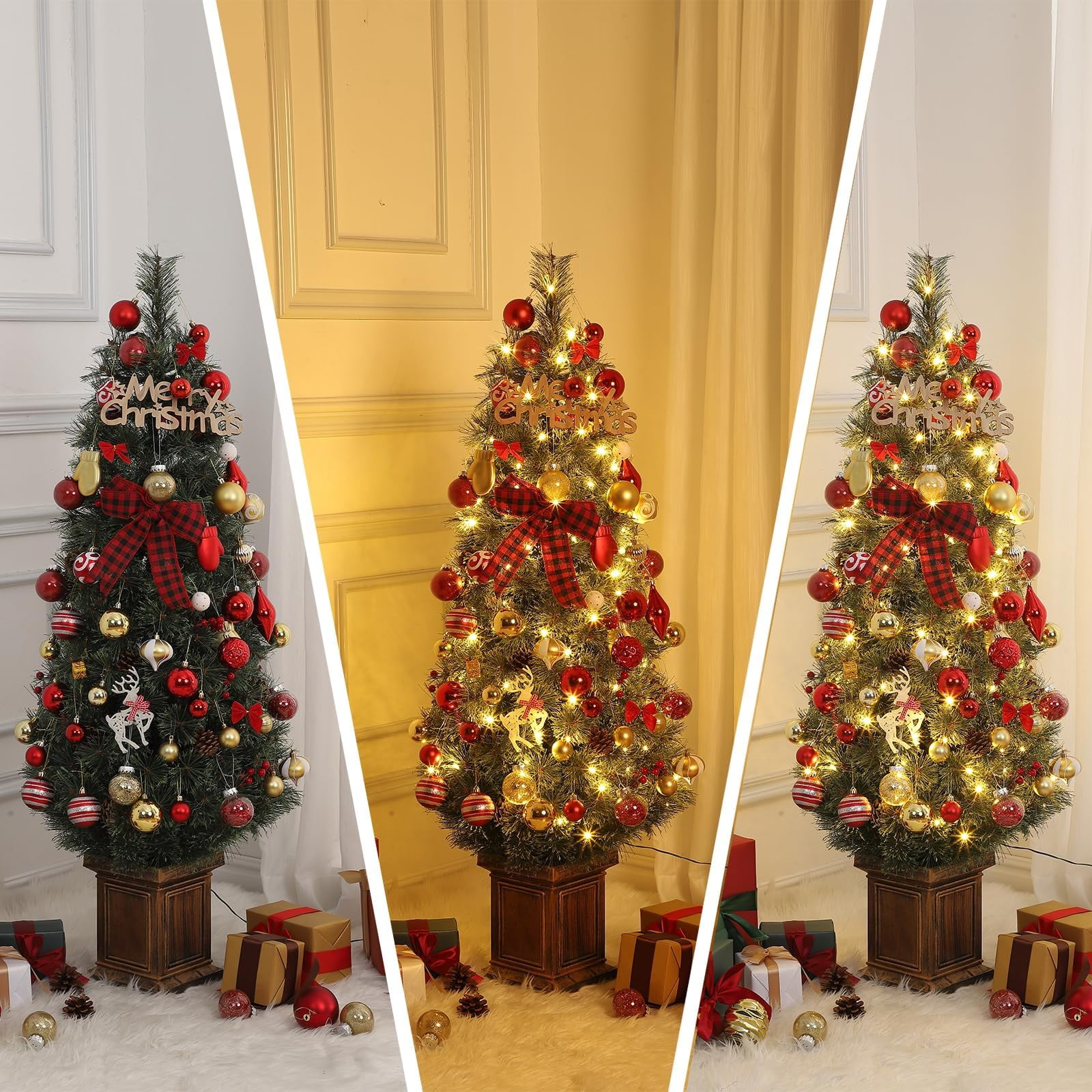 COZONY 4.5ft Pre-Lit Flowering Pine Needle Christmas Tree, 108 LED ...