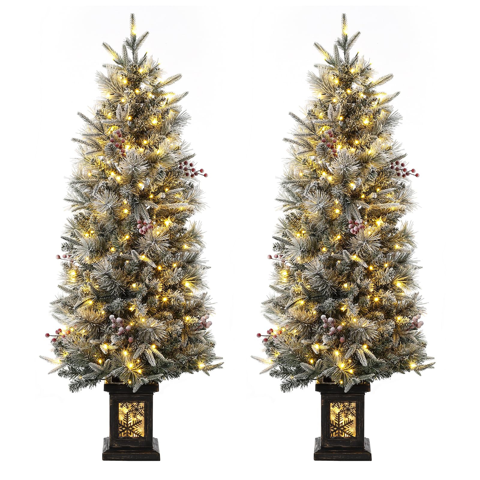 COZONY 4.5ft Pre-Lit Frost Blossoming Cedar Christmas Tree, 2-Pack, 200 ...