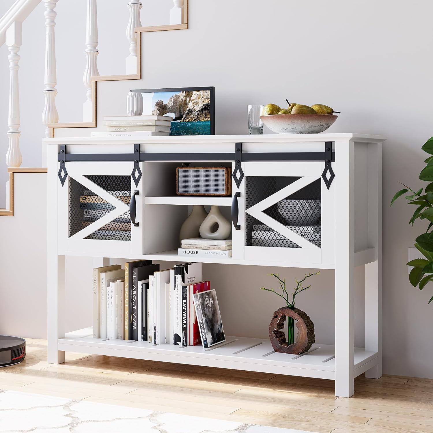 COZONY 46" Farmhouse Entryway Table with Sliding Barn Doors, Sofa Side ...