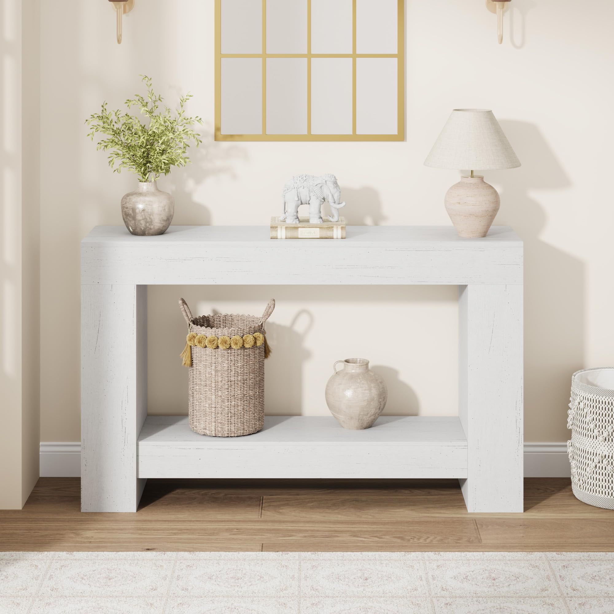 COZONY 47" Farmhouse Console Table. 2-Tier Open Storage Shelf with ...