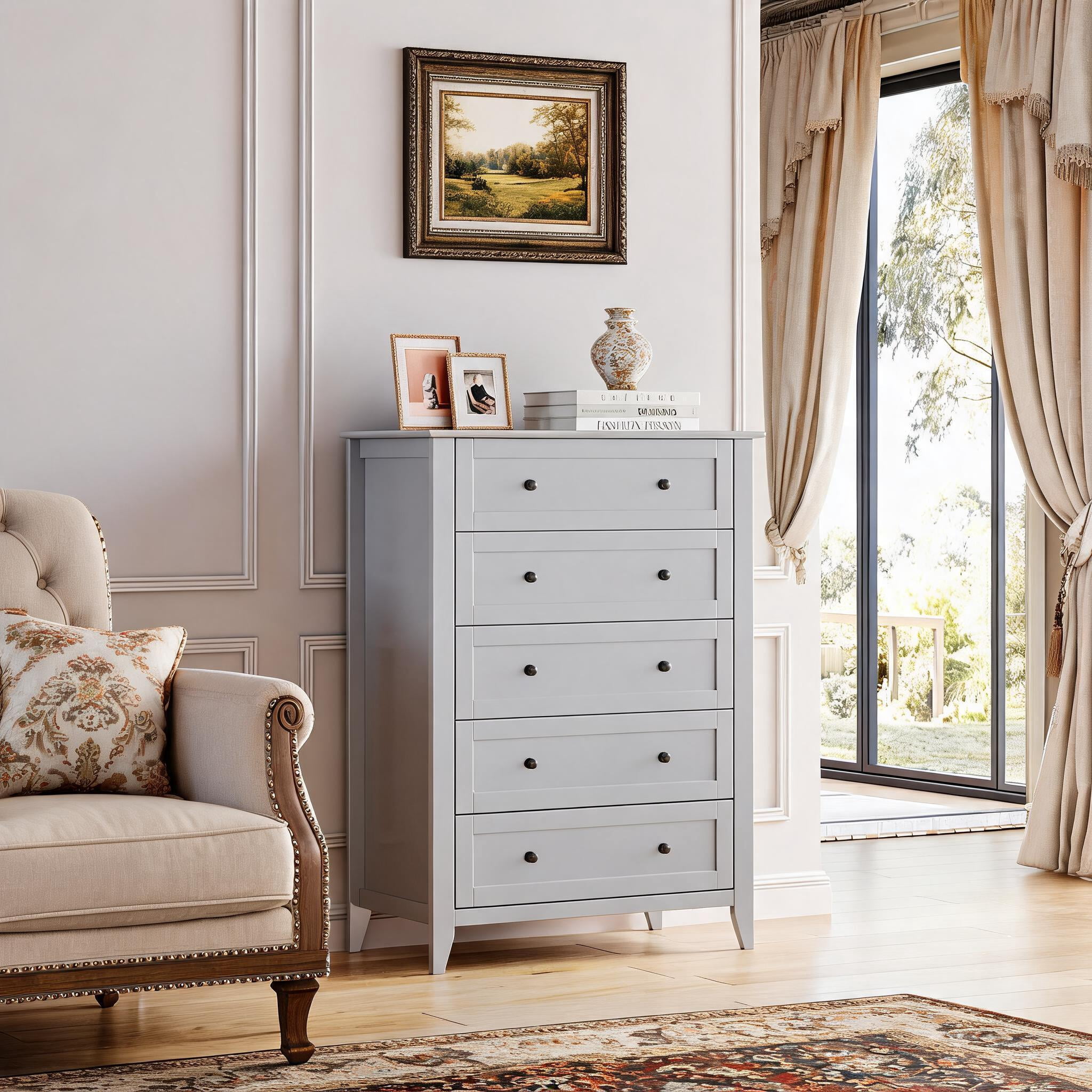 COZONY 5 Drawer Dresser Wooden Chest of Drawers Storage Cabinet ...
