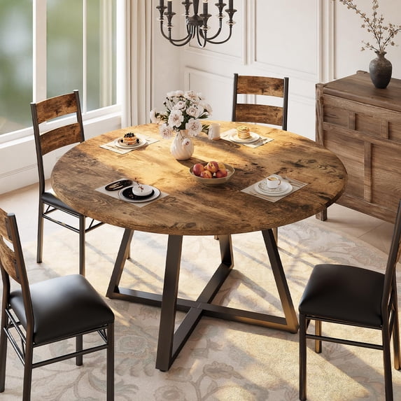 COZONY 5-Piece Round Dining Set for 4, Wood Table with 4 Upholstered ...
