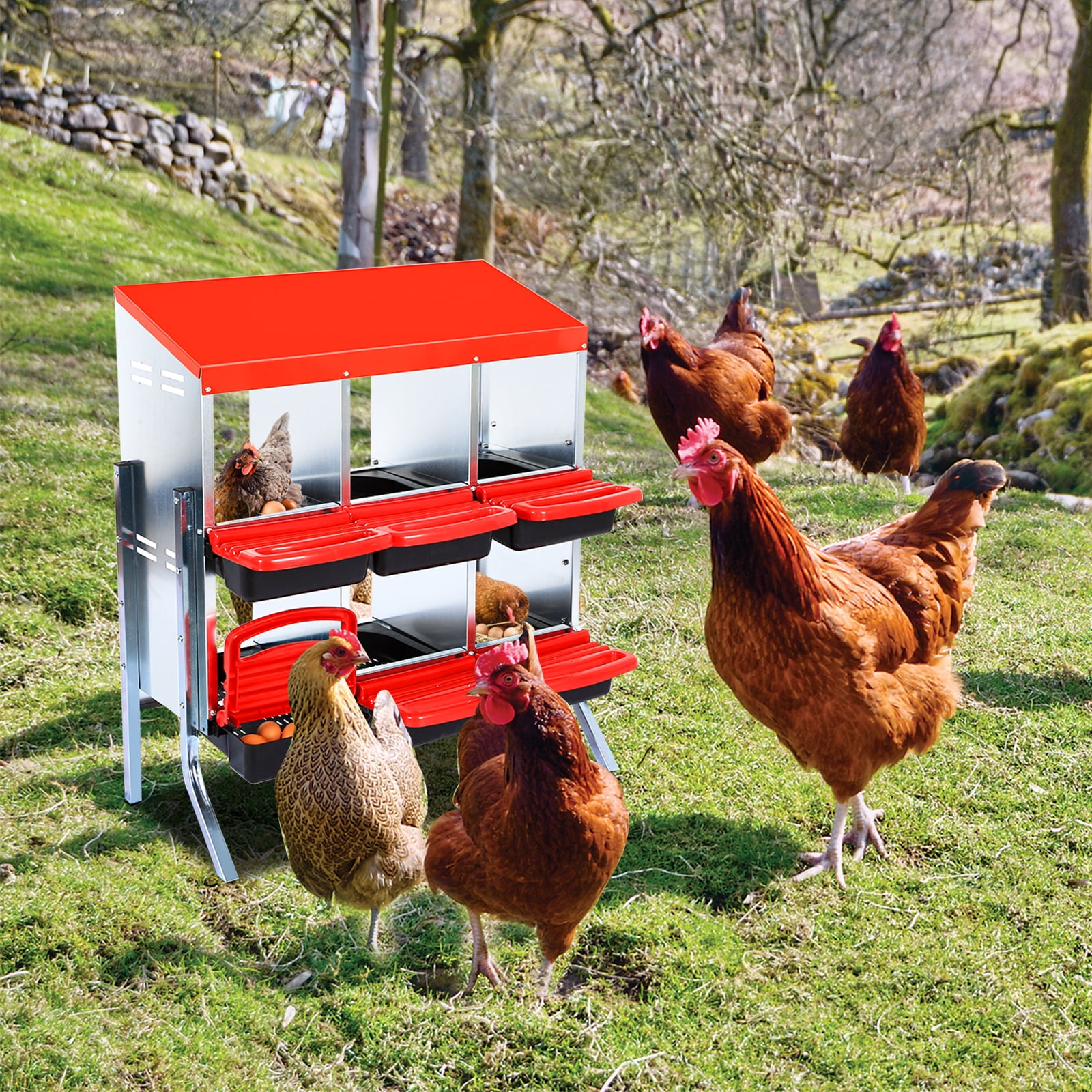 COZONY 6 Compartment Metal Chicken Nesting Box w/ bracket legs ...