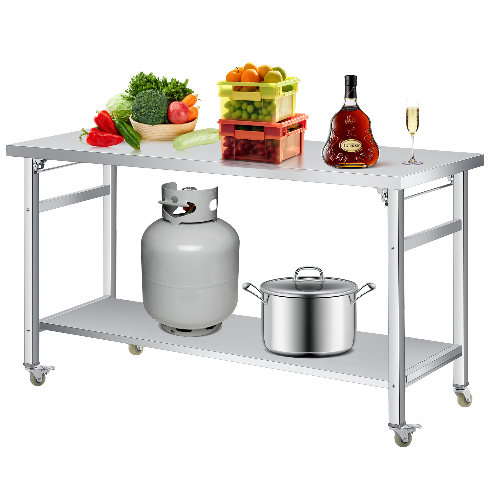 COZONY 60"x24" Stainless Steel Folding Table with Lockable Casters ...