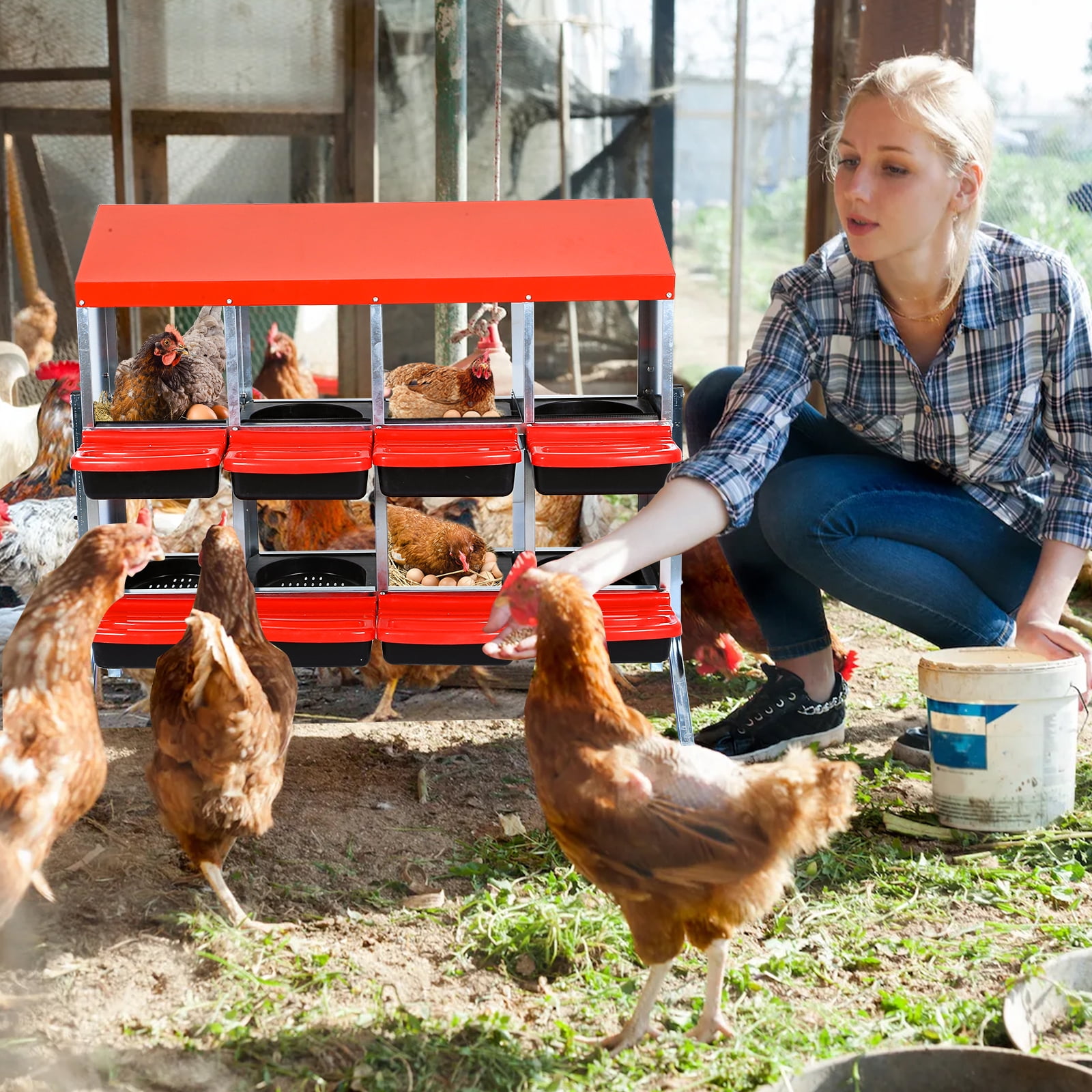 COZONY 8 Compartment Metal Chicken Nesting Box w/ bracket legs ...