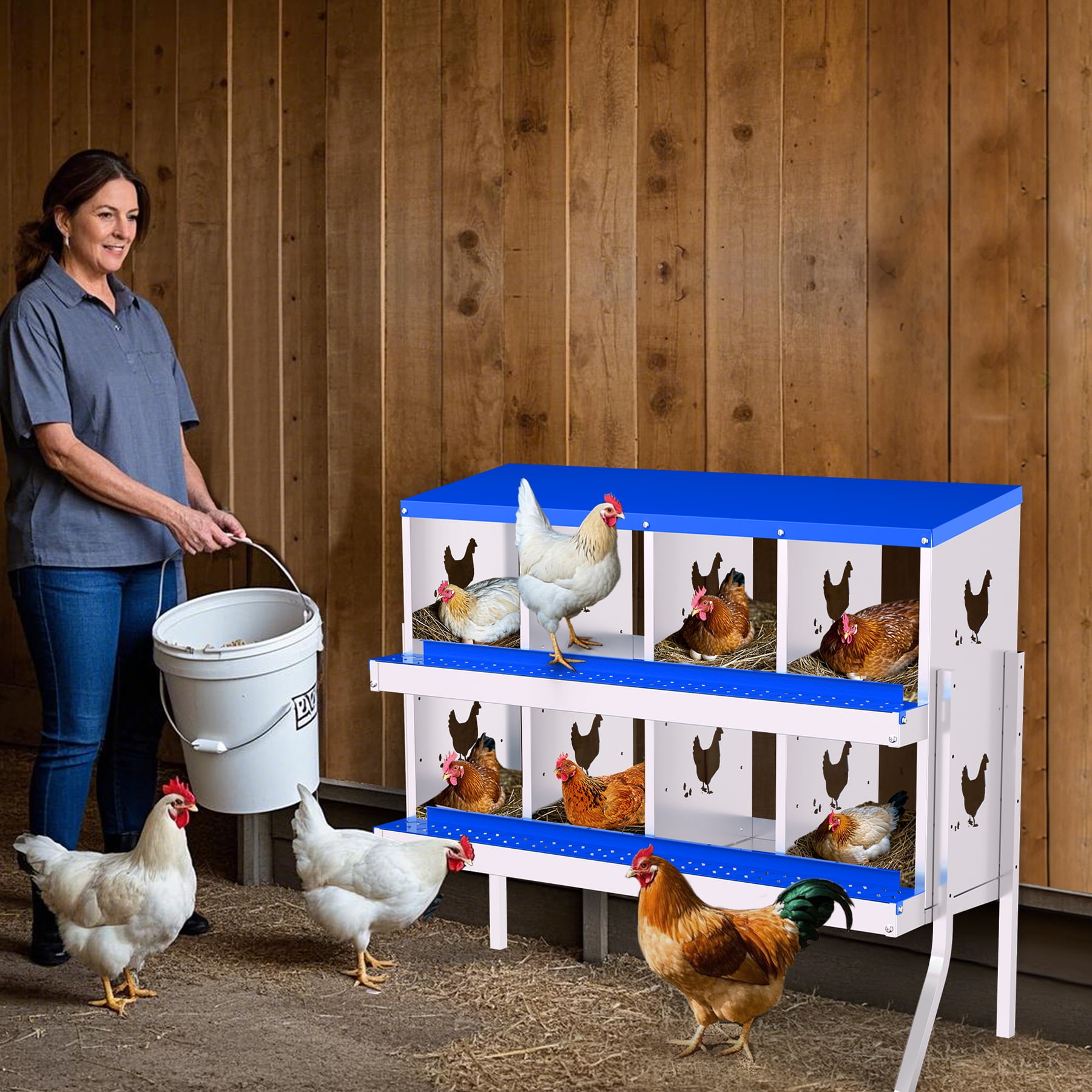 COZONY 8 compartments Metal Chicken Nesting Box w/ Automatic Roll Out ...