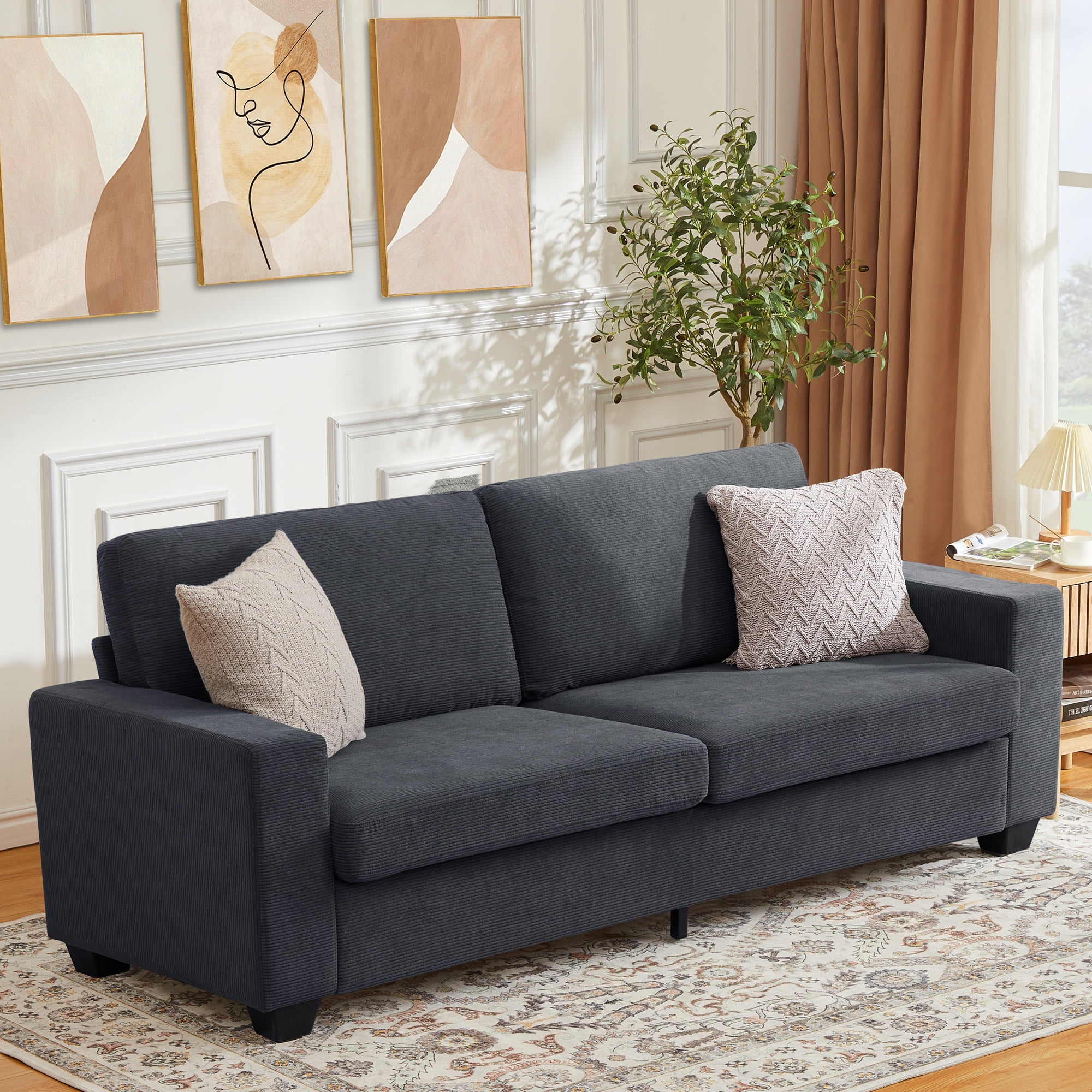 COZONY 87" Corduroy 3-Seater Sofa, Deep Seat Cloud Couch w/ Wide ...