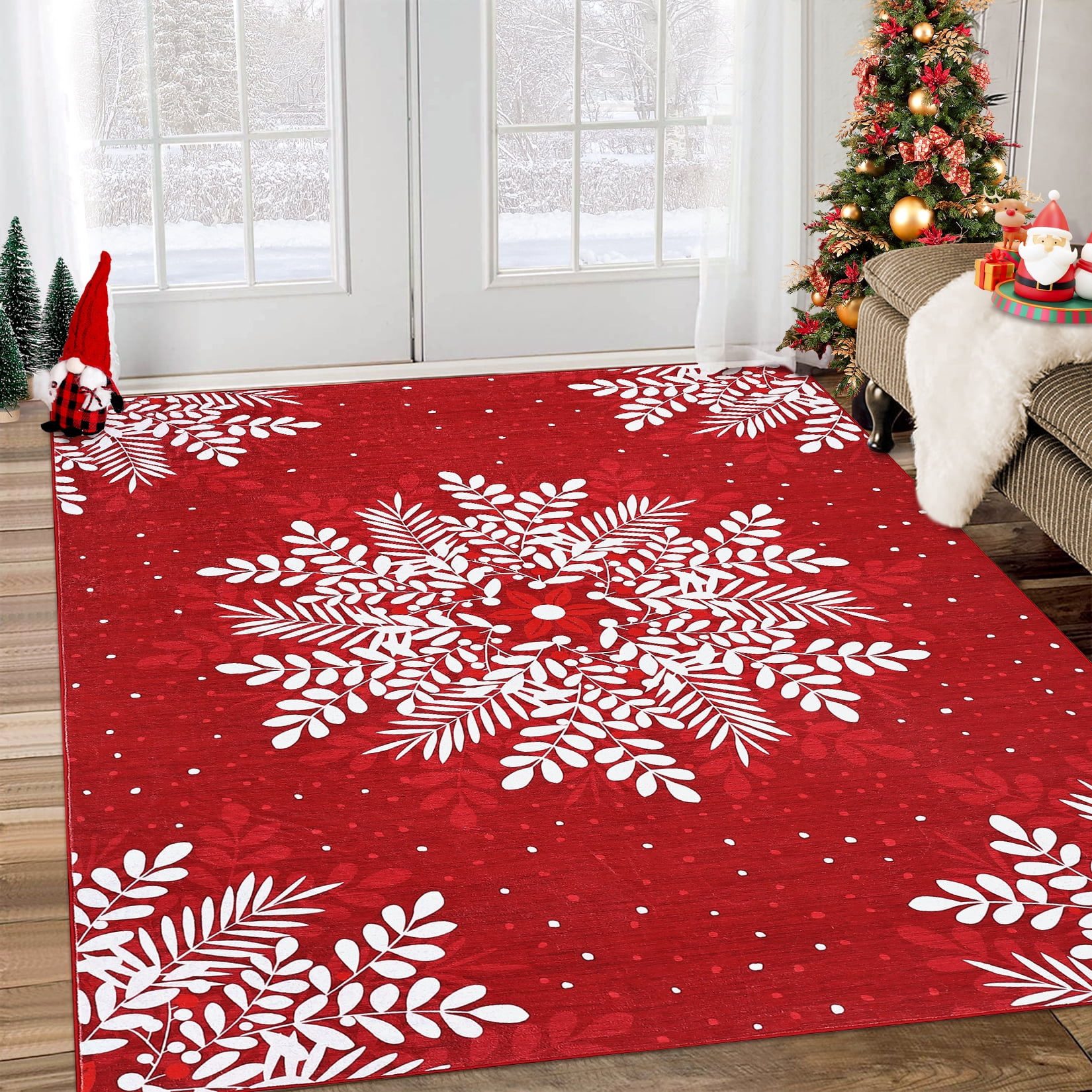 COZONY 9x12 Christmas Area Rug, Washable Snowflake Vintage Extra Large ...