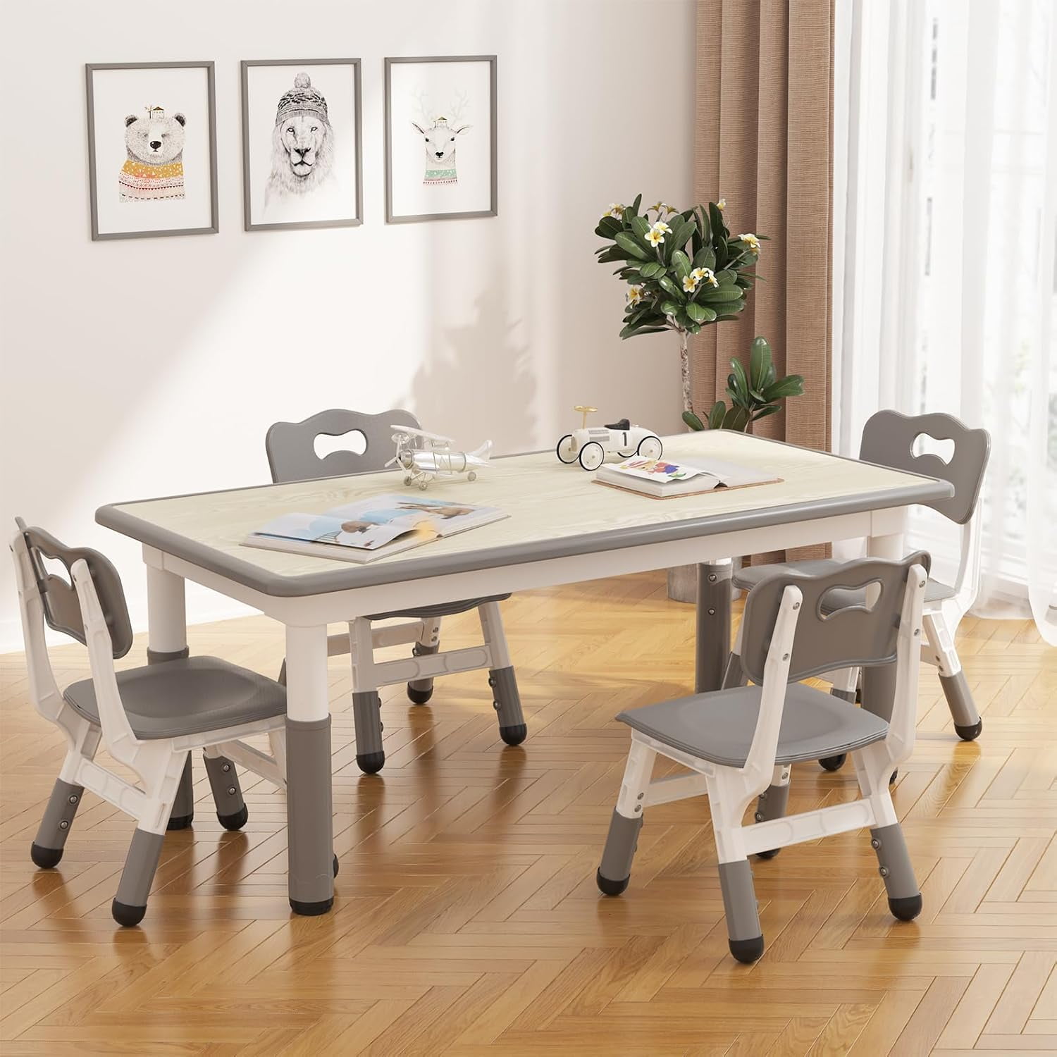COZONY Adjustable Kids Table & 4 Chairs Set, 4 in 1 Toddler Activity ...