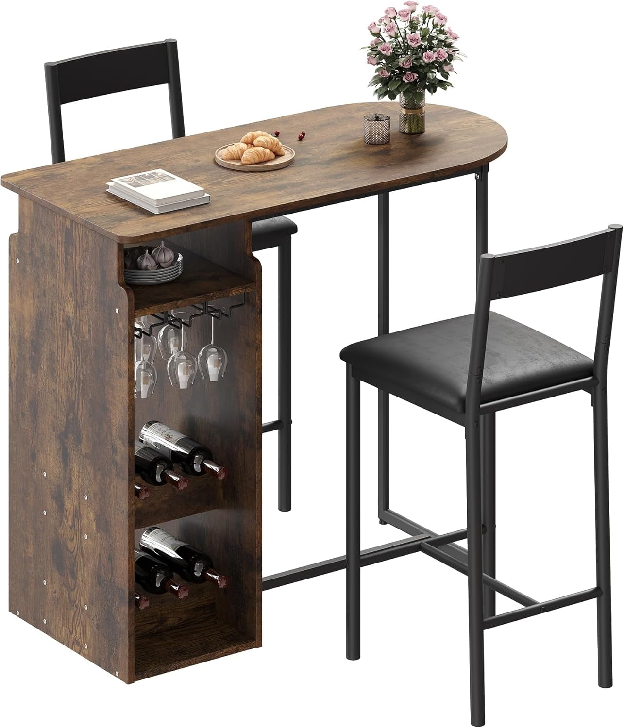 COZONY Bar Dining Table Set for 2, 3 Piece Bar Table and Chairs Set ...