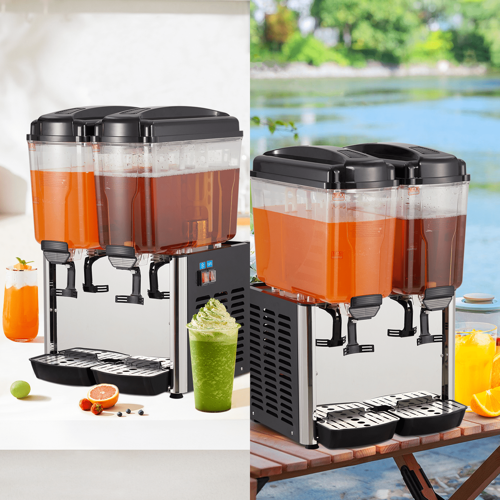 COZONY Commercial Beverage Dispenser,2 Tanks 9.6 Gallon/36L,304 ...
