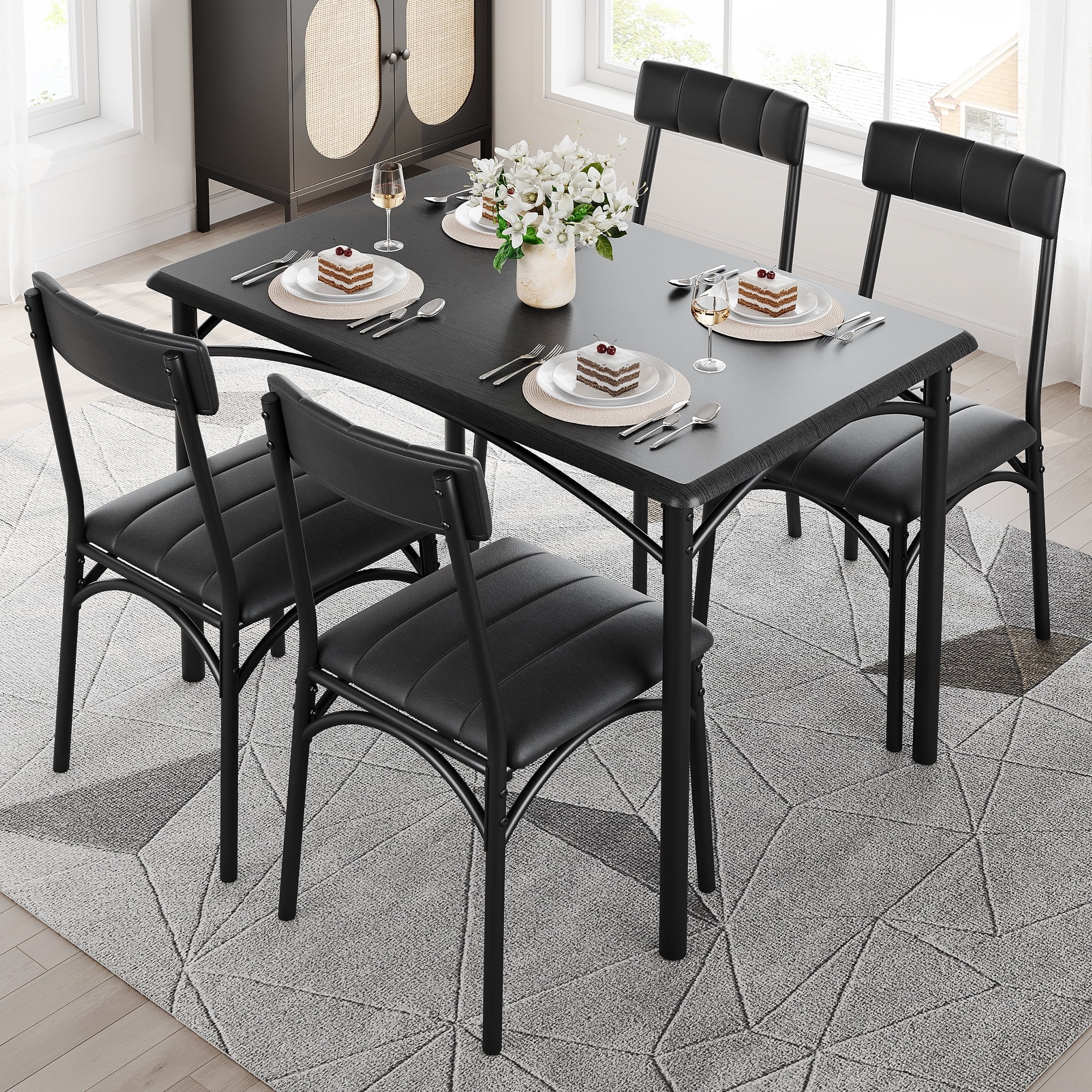 COZONY Dining Table Set With 4 Soft Cushioned Chairs and 5-Piece ...
