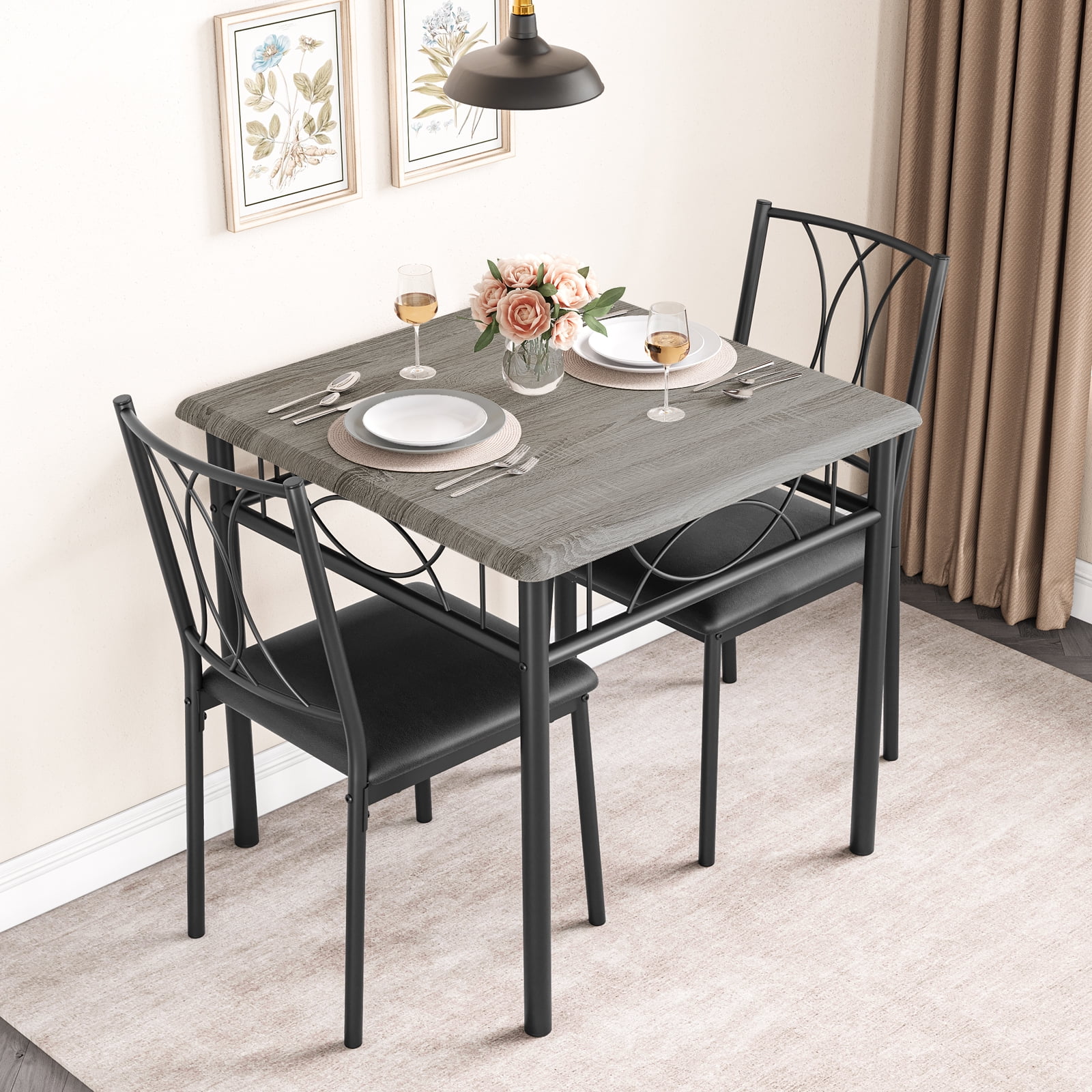 COZONY 3-Piece Dining Table Set, Square Modern Table and Upholstered ...