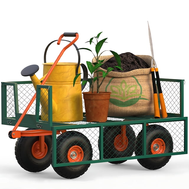 COZONY Folding Steel Garden Cart w/10" Tires & Removable Sides, Heavy ...