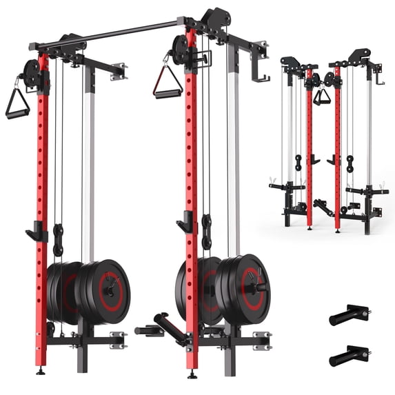 COZONY Folding Wall Mounted Squat Rack with Dual Pulley System & Pull ...