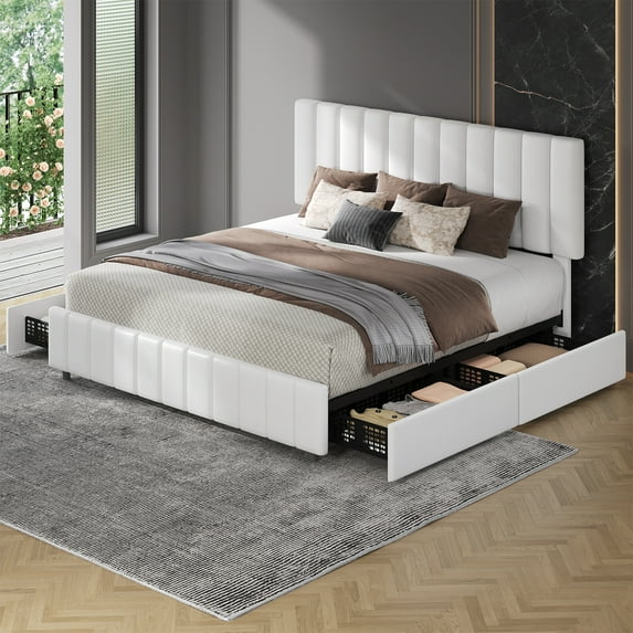 COZONY Full/Queen/King Bed Frame with 4 Storage Drawers, Adjustable ...