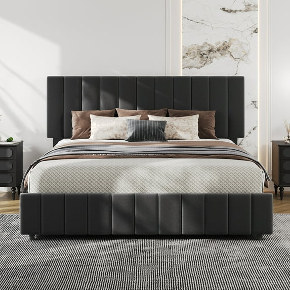 COZONY Full/Queen/King Bed Frame with 4 Storage Drawers, Adjustable ...