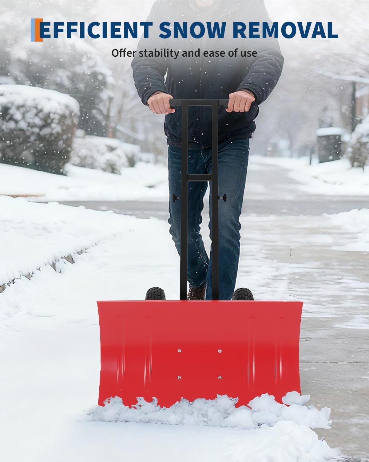 COZONY Heavy Duty Snow Shovel with Wheels, 29" W x 16" H Metal Blade ...