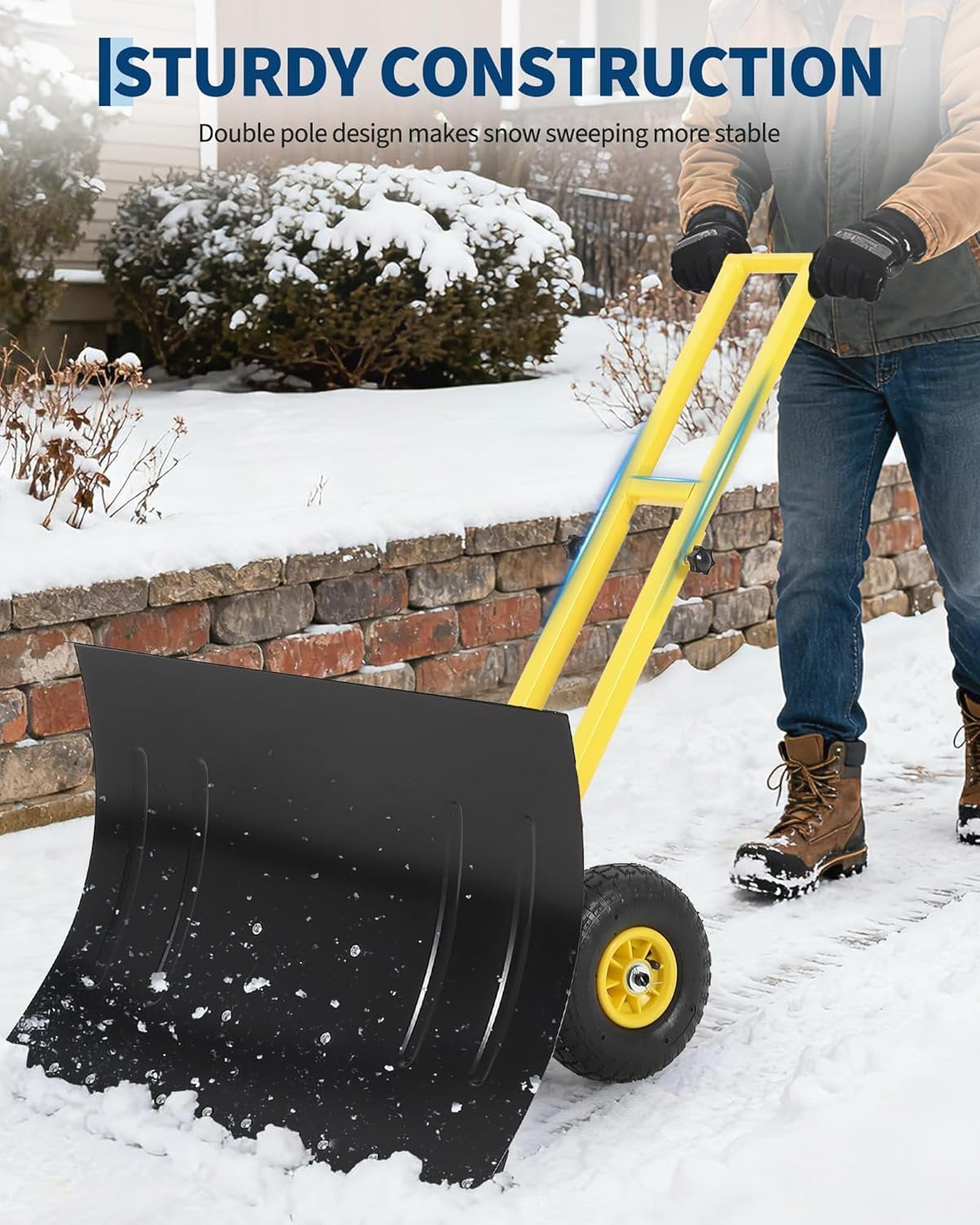 COZONY Heavy Duty Snow Shovel with Wheels, 29" W x 19" H Metal Blade ...