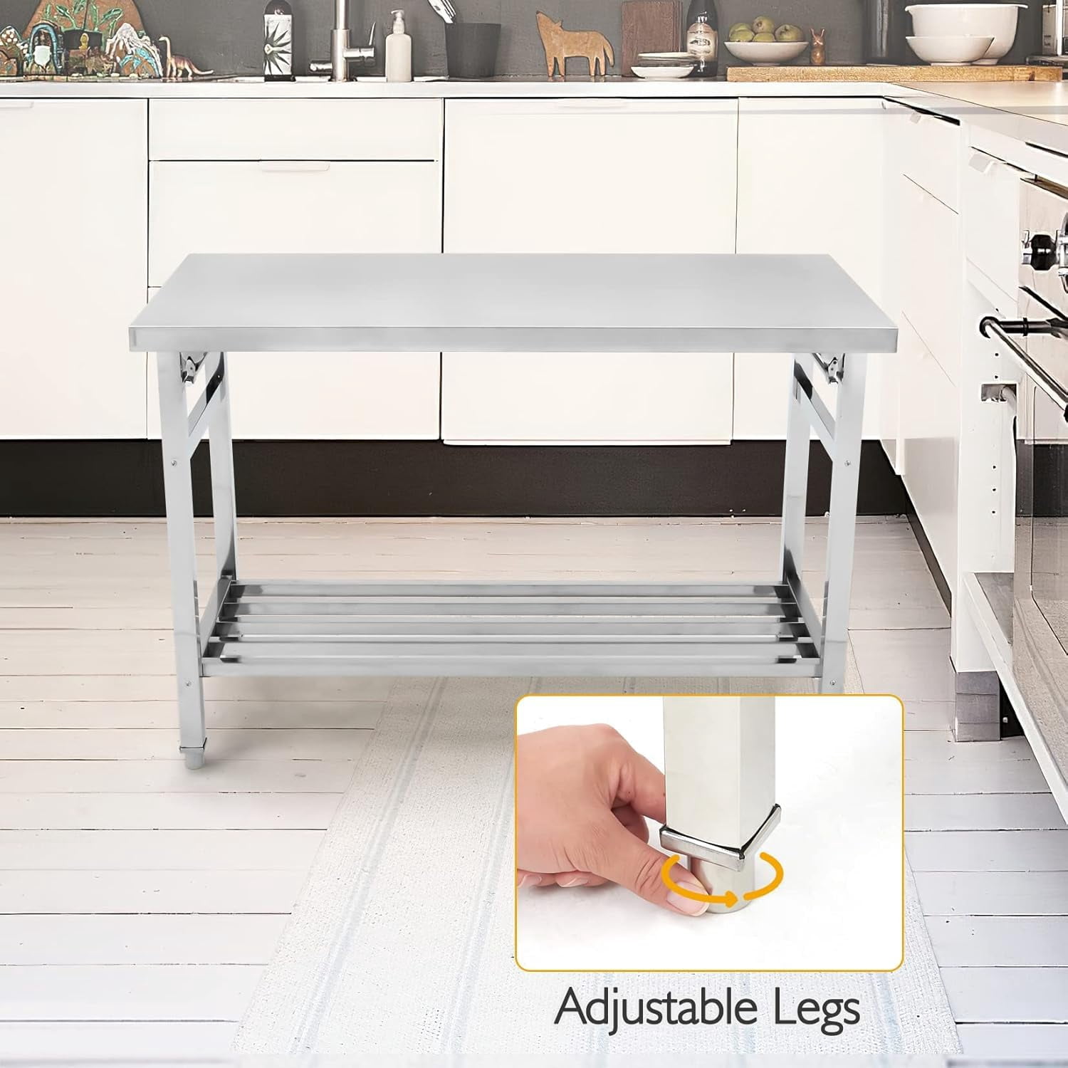 COZONY Heavy‑Duty Stainless Steel Folding Prep Table, Double‑Tier ...