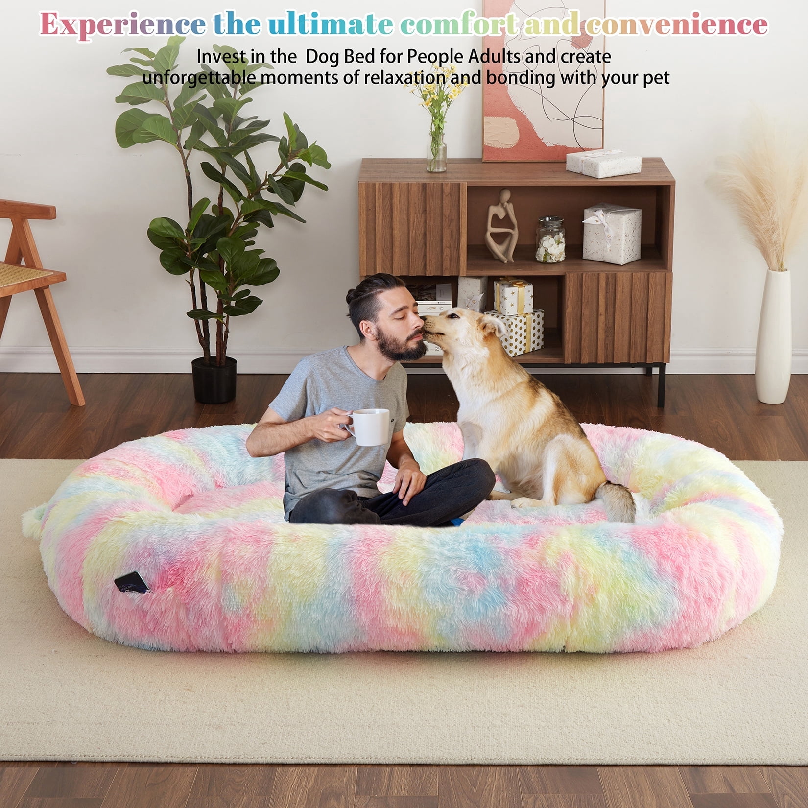AOILE Human Sized Dog Bed for Adults, 71"x43.3"x10" Giant Washable Dog ...