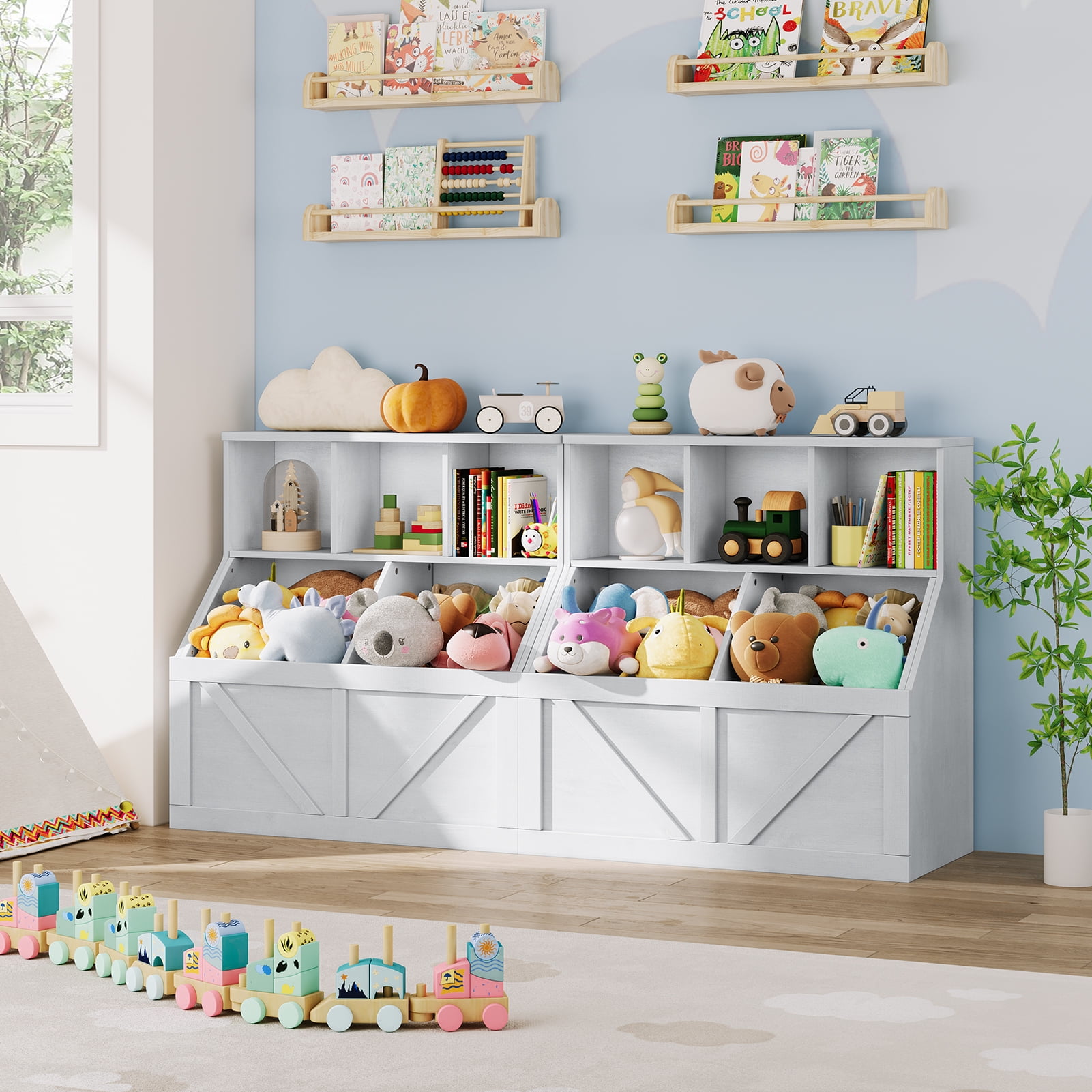 COZONY Kids Bookshelf & Toy Storage Organizer, Multi-Cube Toy Shelf ...