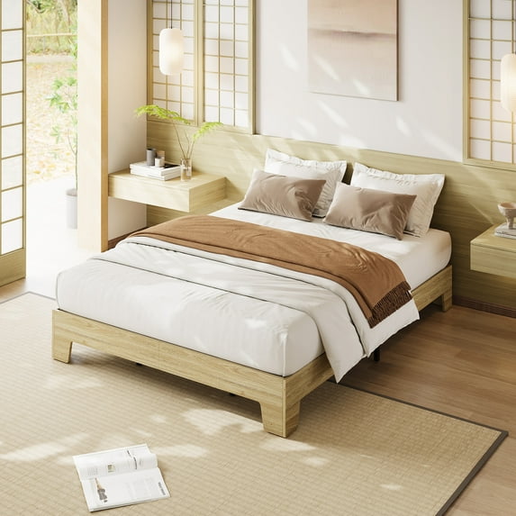 COZONY Minimalist Full Wooden Bed Frame, Farmhouse Platform Bed with ...