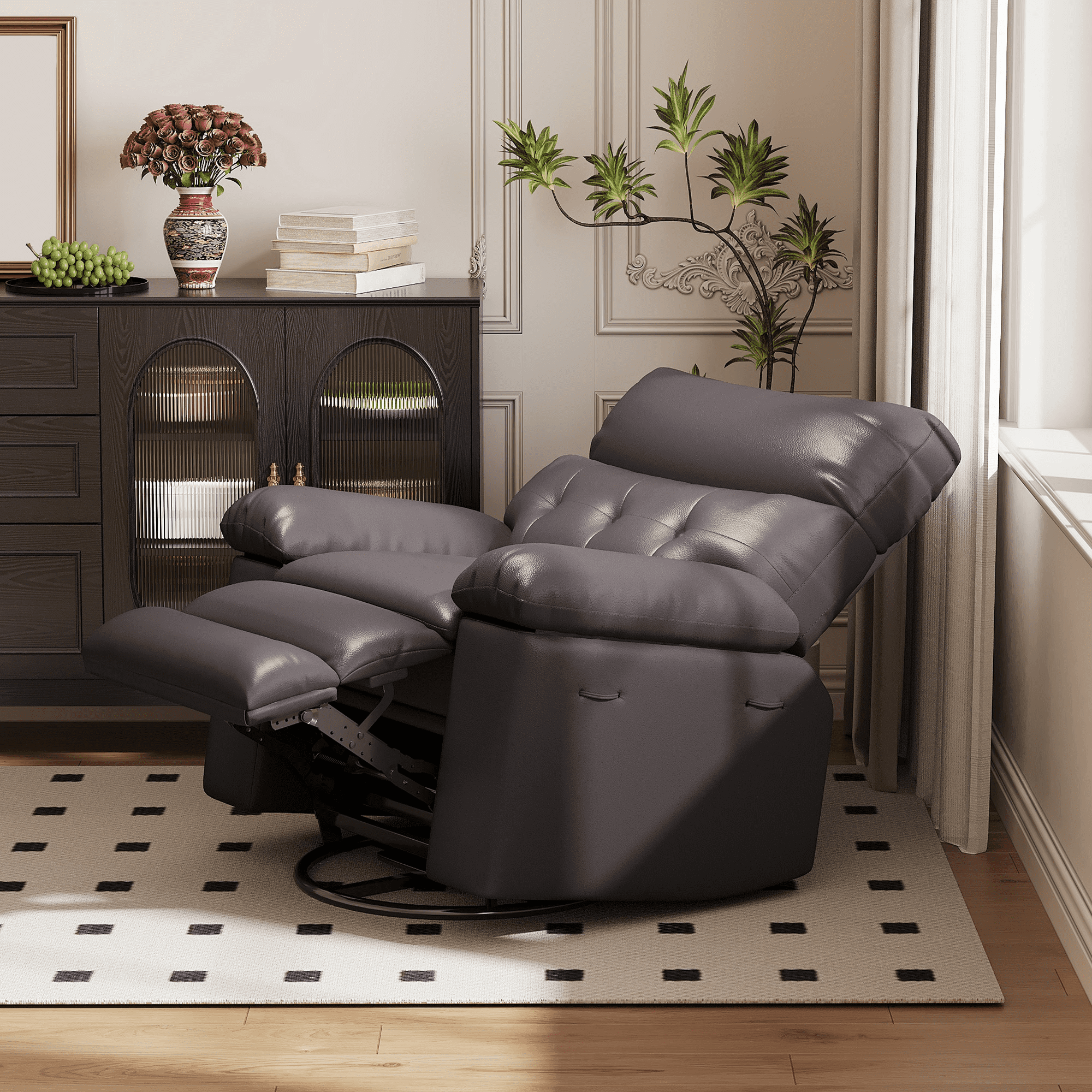 COZONY Oversized 27" Manual Recliner Chair, PU Leather Home Theater ...