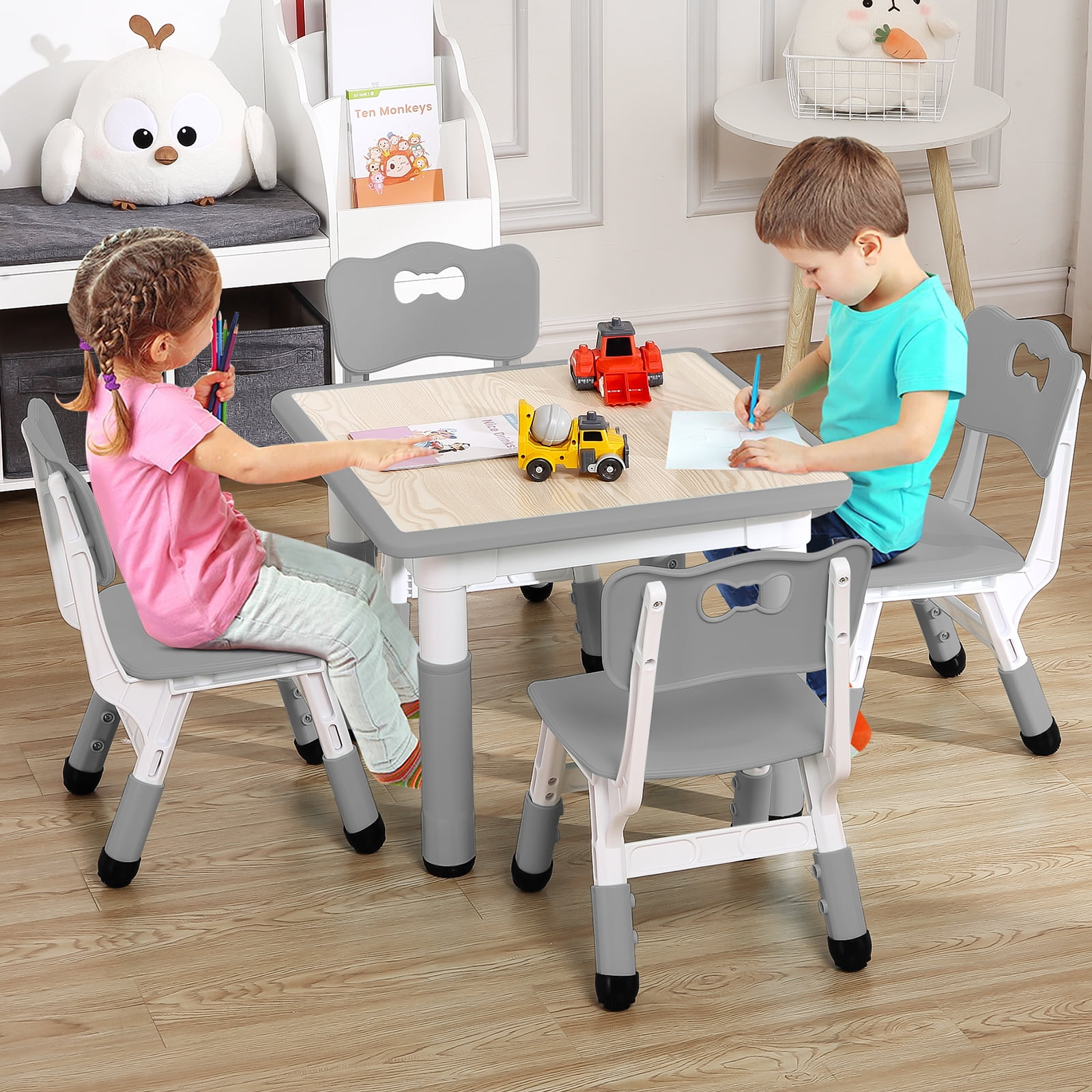 COZONY Toddler Play Activity Table Set, Adjustable Kids Table and 4 ...