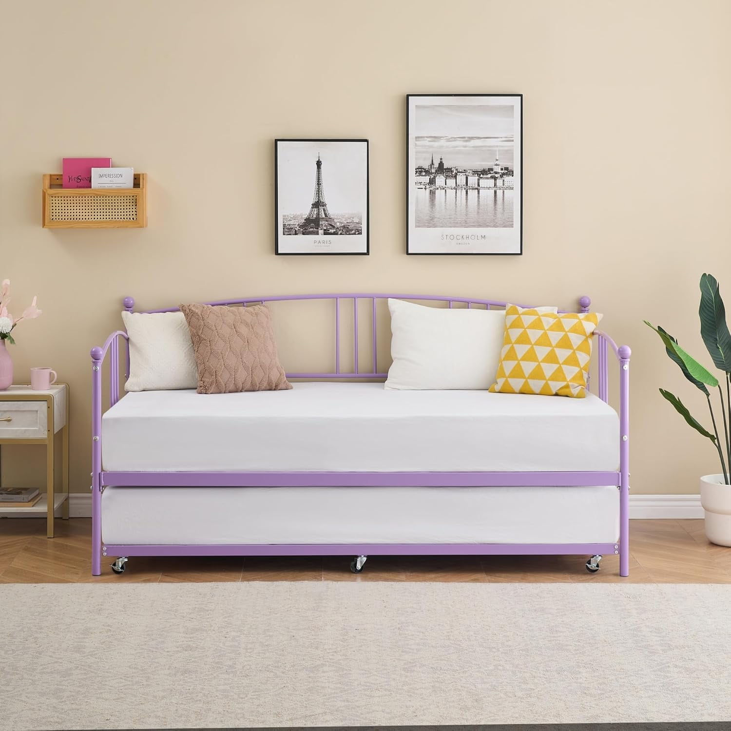 COZONY Twin Metal Daybed with Trundle, Sofa Bed Frame with Arched ...