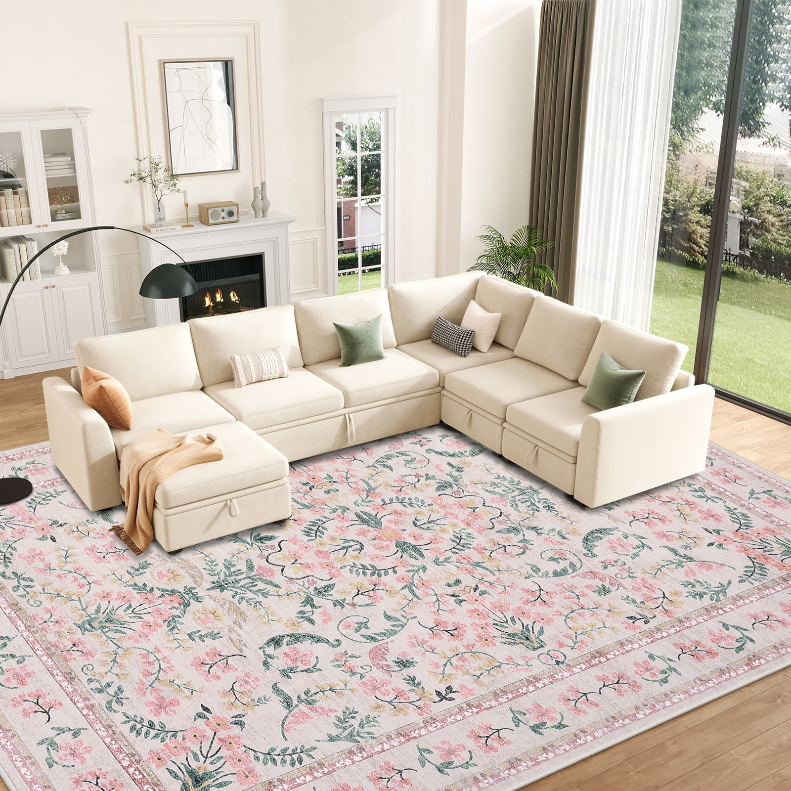 COZONY Washable Area Rug, 5x7 Rice Flour Soft Carpet, Non-Slip Low Pile ...