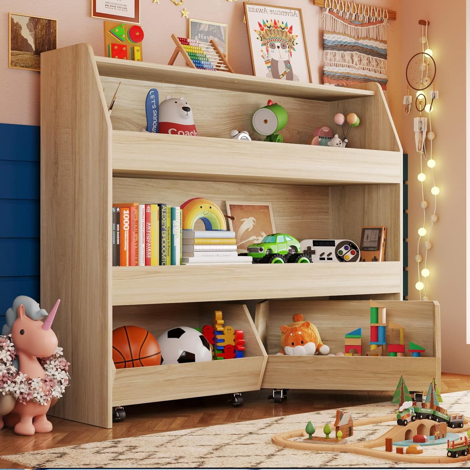 COZPAW Toy Storage Organizer with Movable Drawers, Toys Organizer ...