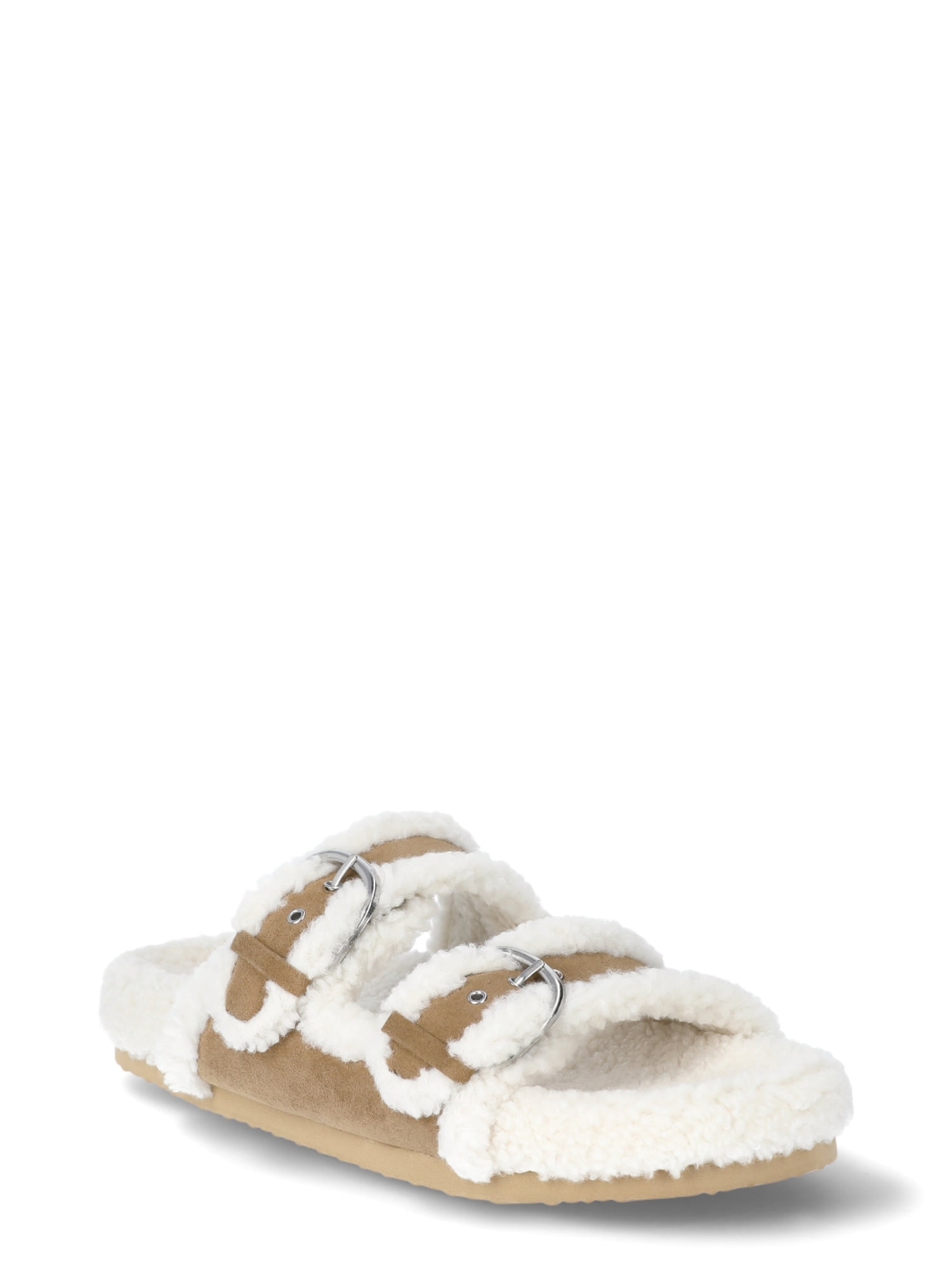 No Boundaries Women's Cozy Double Buckle Sandals - Walmart.com