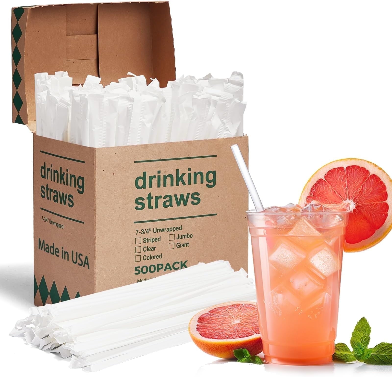 Cozymood 500PCS Individually Wrapped Clear Plastic Straws, 7.75'' Long ...