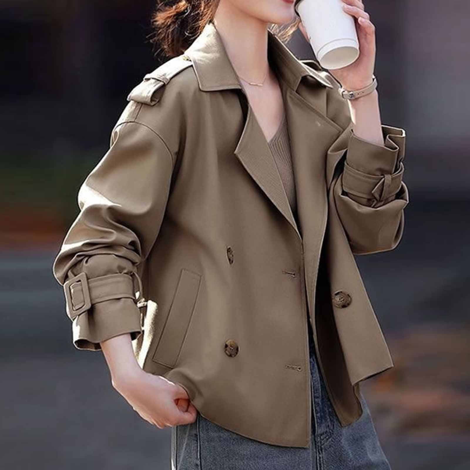COmfortable Waisted Lapel Trench Coat Lightweight Double Mid Long Coats ...