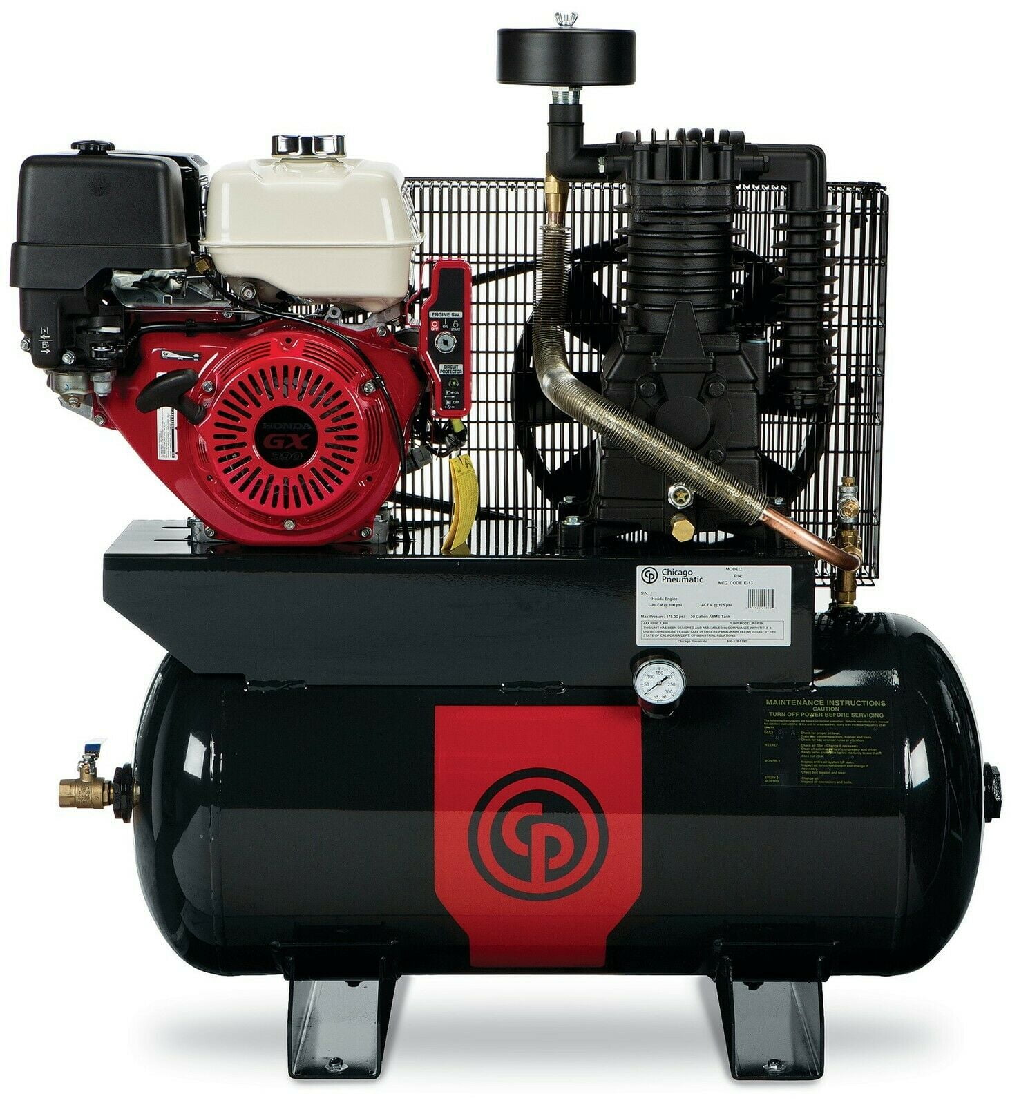 CP RCP-1330G 13HP Honda Gas 30 Gallon 25.3CFM 2 Stage Contractor Air ...