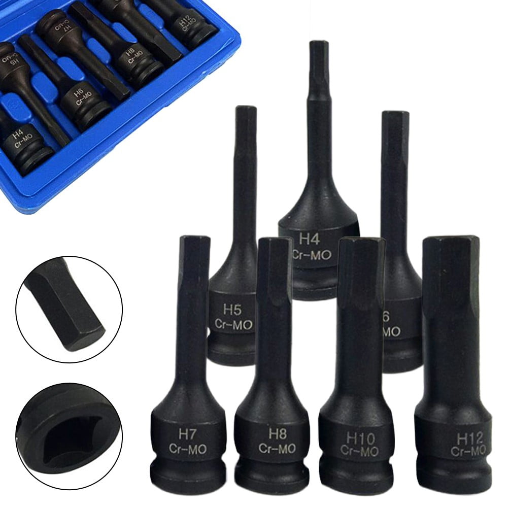 7 Pcs Impact Socket Bit Set 3/8-inch Steel Hex Key Bit Impact Socket ...
