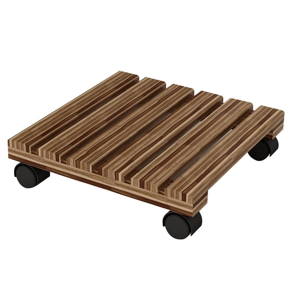 CPAN Mobile Flower Pot Rack Wooden Plant Stand With Wheels Rolling ...