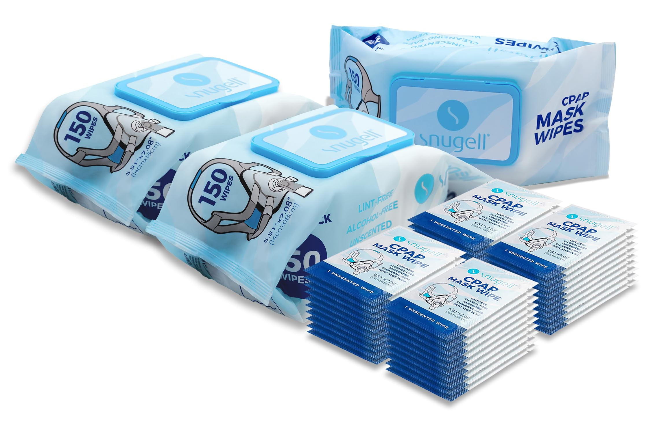CPAP Mask Wipes by Snugell - 3 Packs of 150 Wipes Jumbo Pack + 40 ...