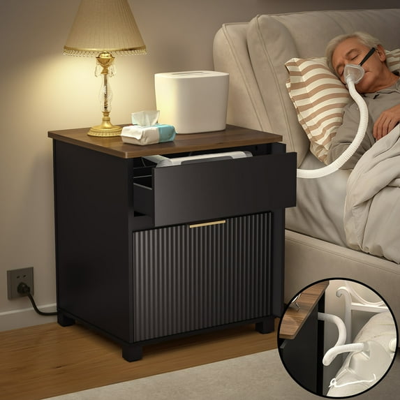 CPAP Nightstand with Drawer and Cabinet, Bedside CPAP Table with Side ...