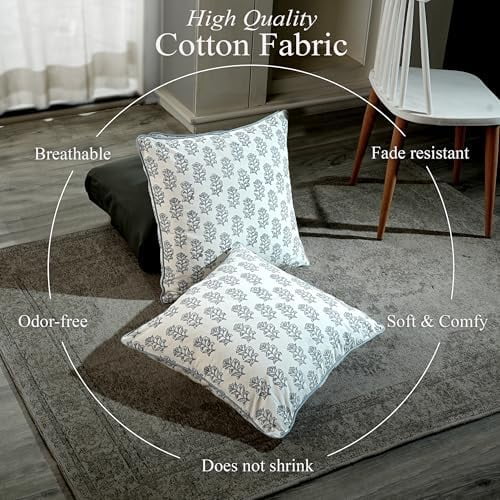 CPC 100% Cotton Throw Pillow Covers 18x18 Inch, Set of 2 Pink Block ...