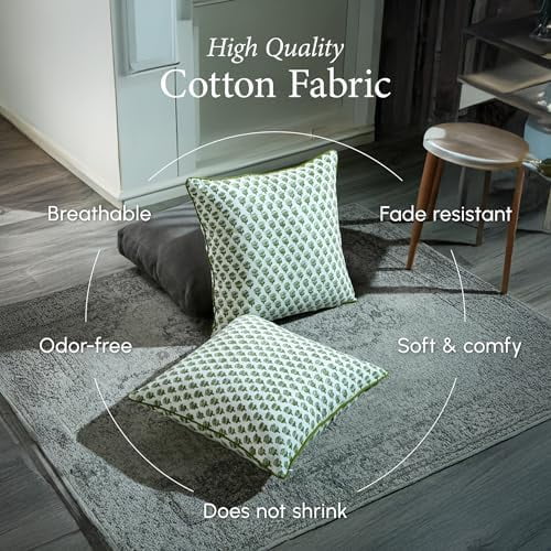 CPC 100% Cotton Throw Pillow Covers 24x24 Inch, Set of 2 Green Block ...